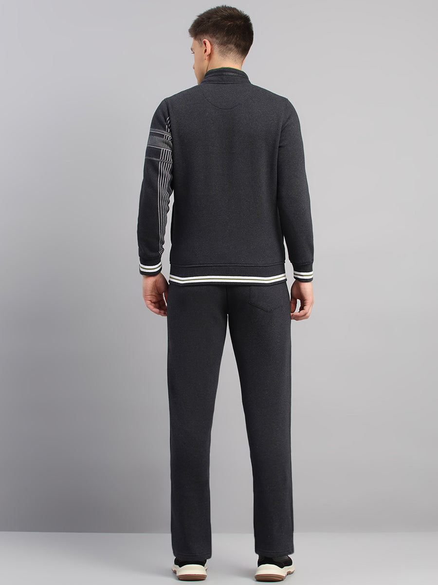Buy Men Charcoal Solid Collar Full Sleeve Winter Tracksuit Online in ...