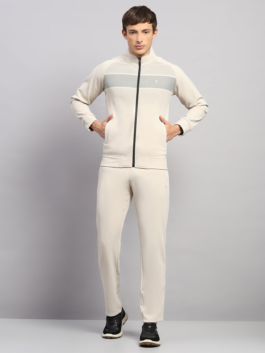 Buy Luxuria Men Beige Solid Collar Full Sleeve Winter Tracksuit Online ...