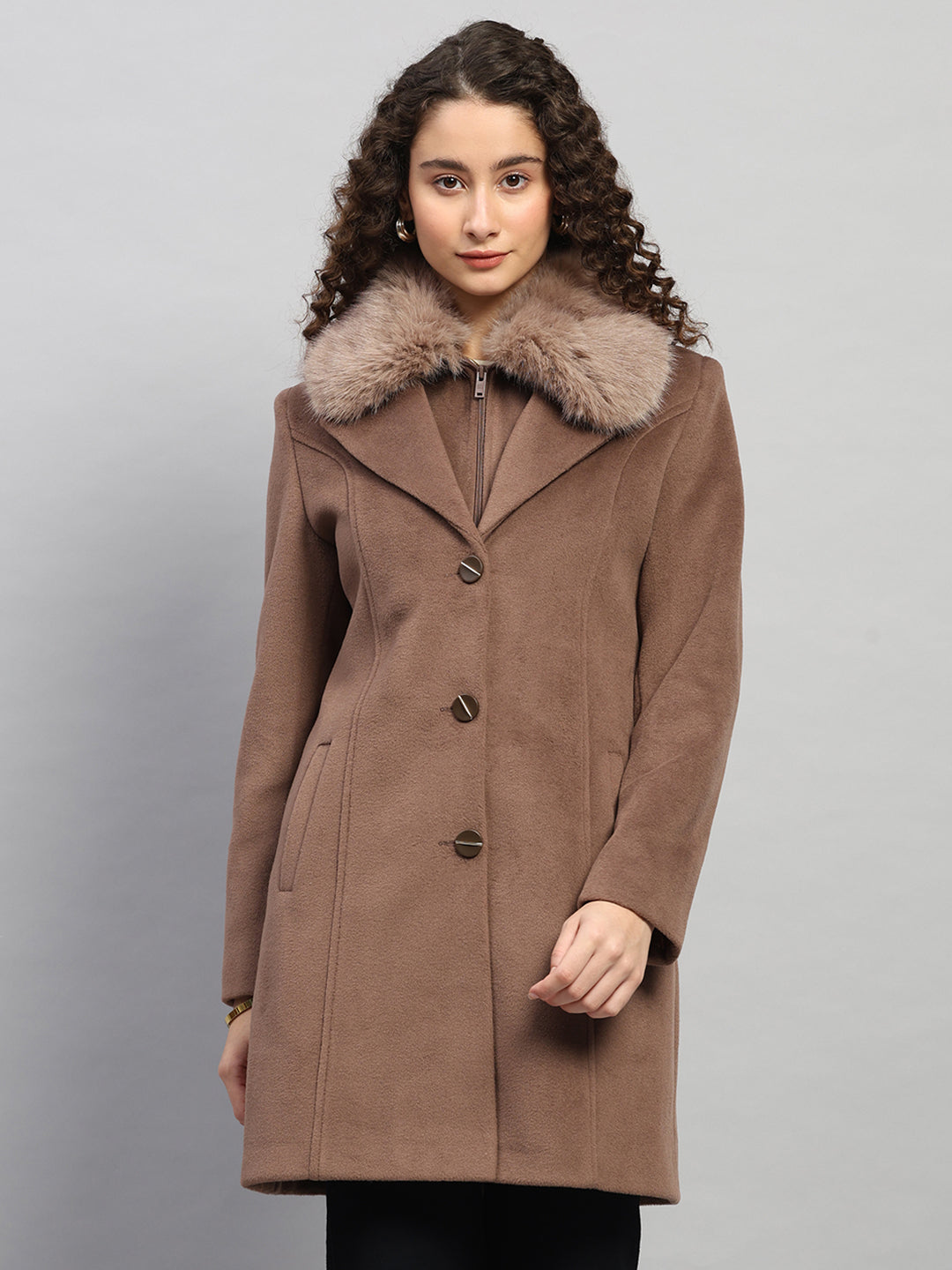 Buy Women Brown Solid Collar Full Sleeve Coat Online in India - Monte Carlo