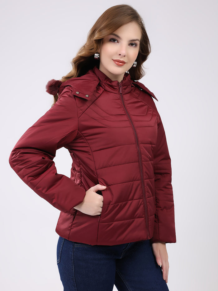 Buy Women Maroon Solid Hooded Full Sleeve Jacket Online in India ...
