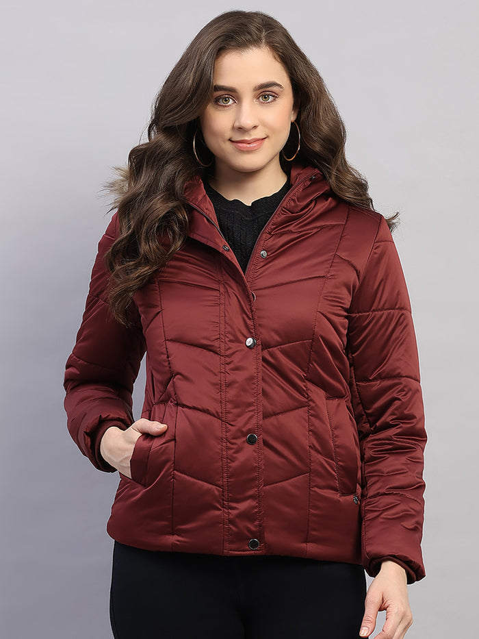 Buy Women Maroon Solid Hooded Full Sleeve Jacket Online in India ...