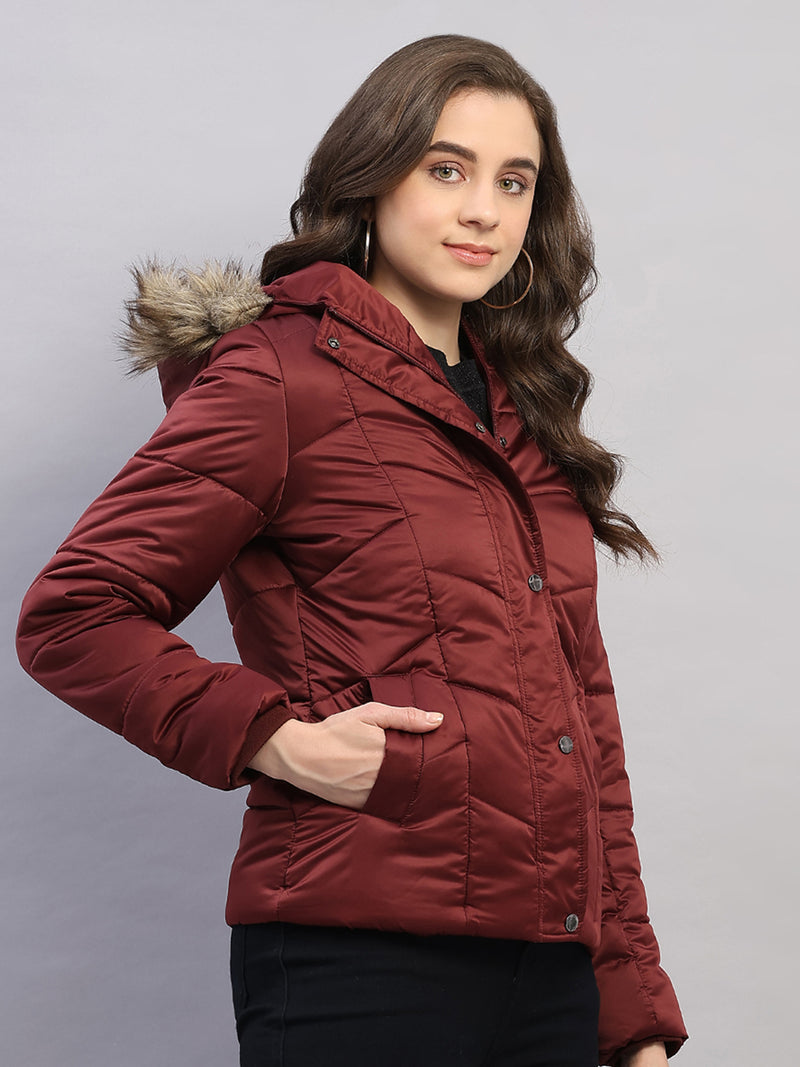 Buy Women Maroon Solid Hooded Full Sleeve Jacket Online in India ...