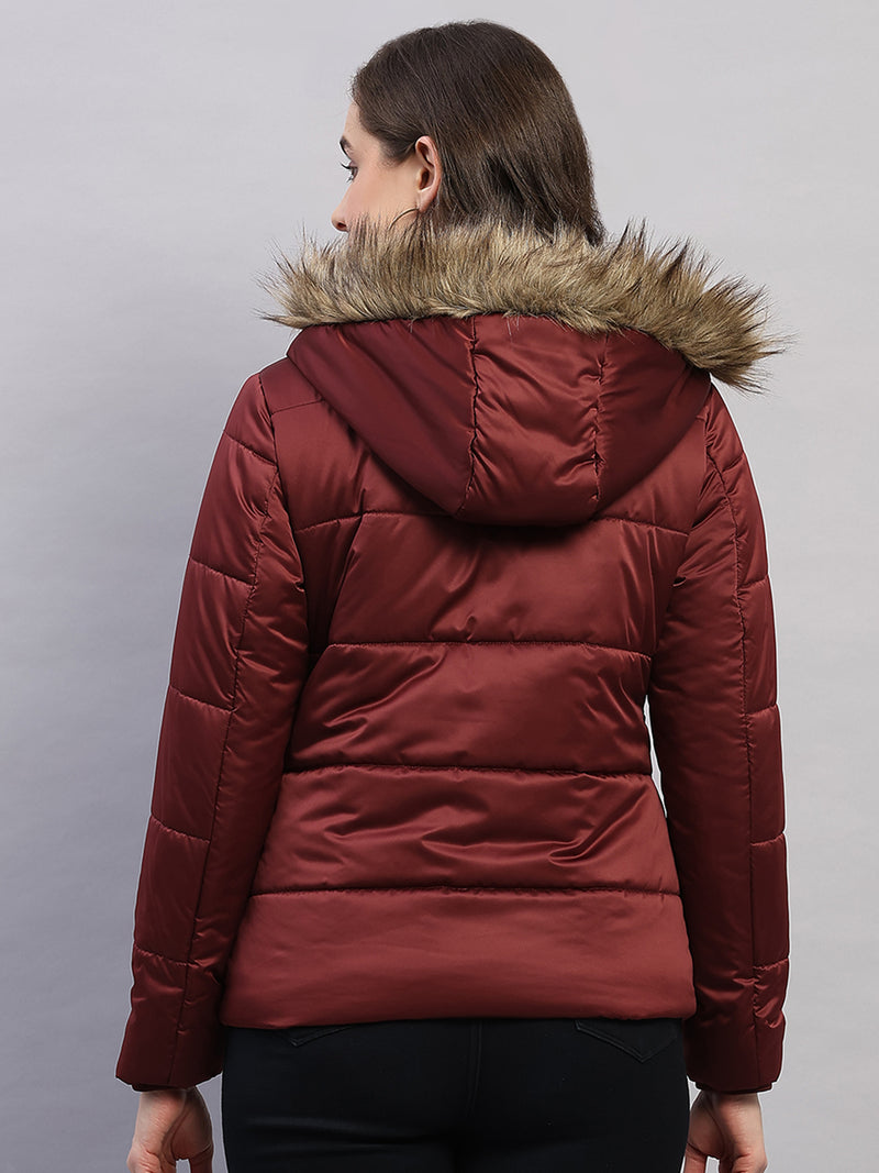 Buy Women Maroon Solid Hooded Full Sleeve Jacket Online in India ...