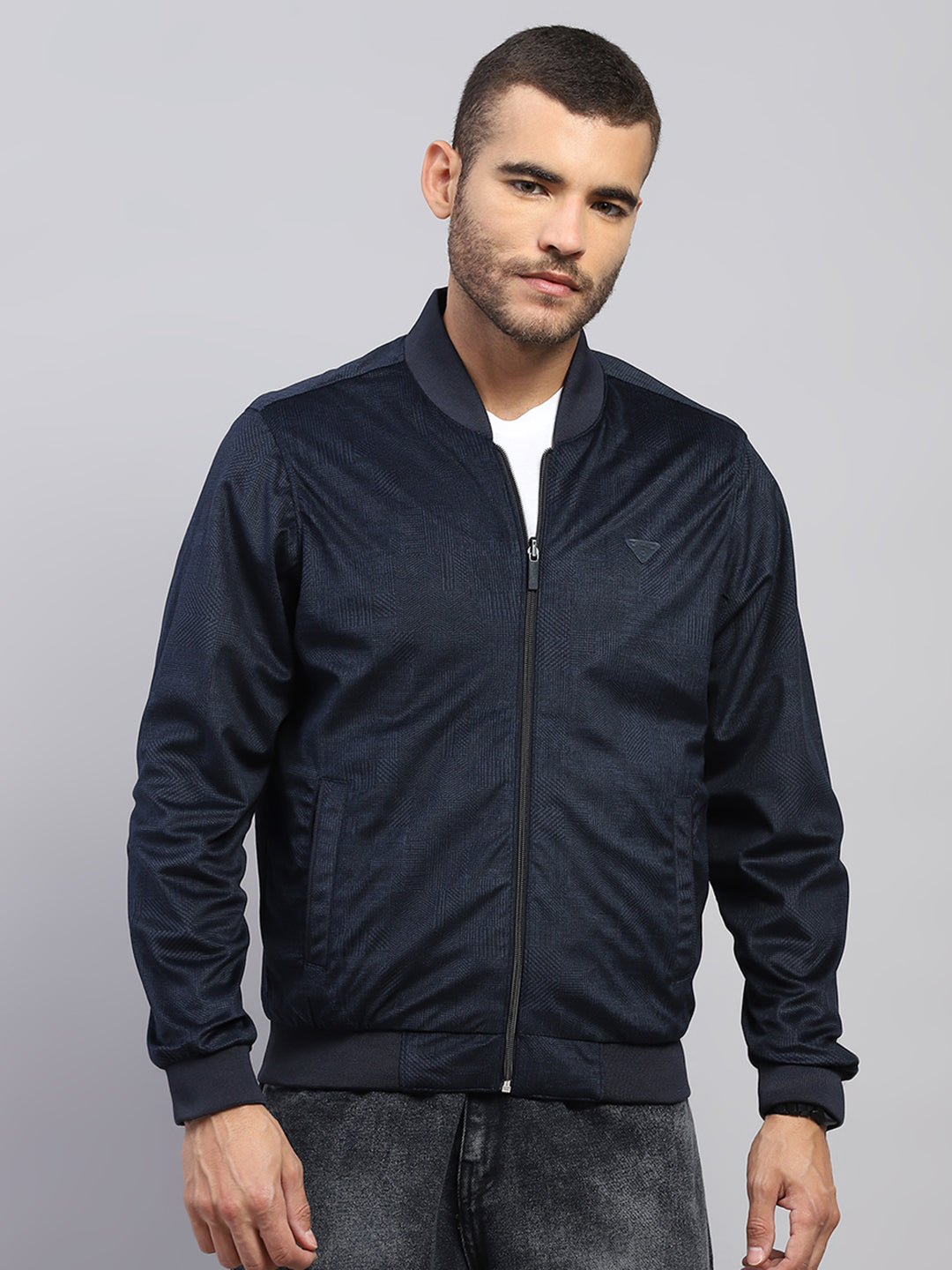 Buy Men Navy Blue Solid Collar Full Sleeve Reversible Jacket Online in ...