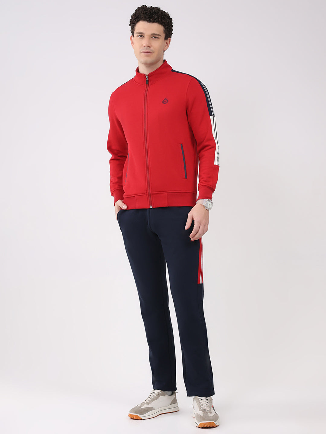 Buy Men Red Printed Collar Full Sleeve Winter Tracksuit Online in India ...