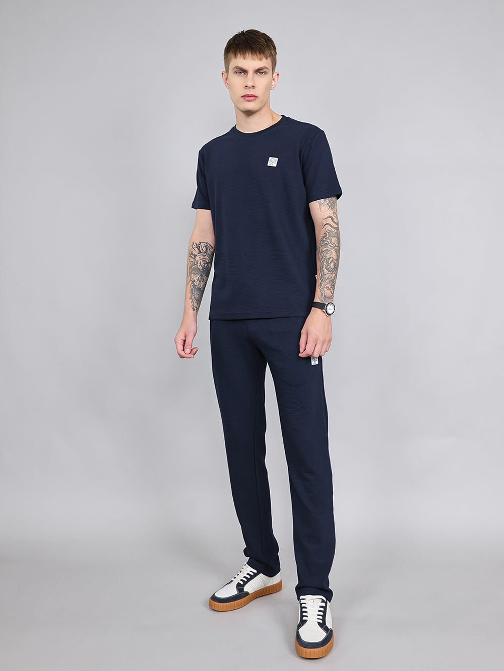 Buy Rock.it Men Navy Blue Solid Round Neck Half Sleeve Cords Set Online ...