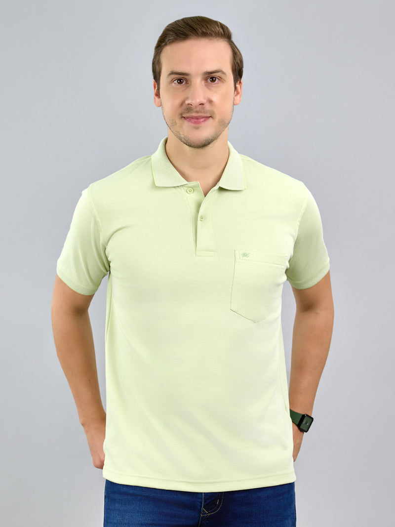Buy Men Lime Green Solid Polo Collar Half Sleeve T-Shirt Online in ...