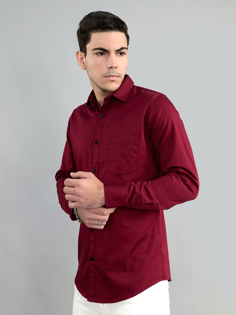 Buy Men Maroon Solid Collar Full Sleeve Shirt Online in India - Monte Carlo
