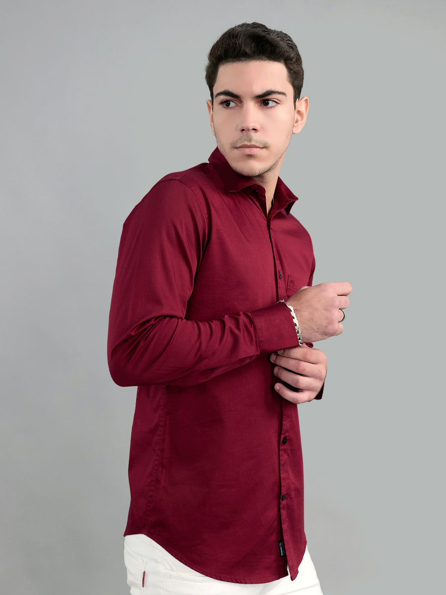 Buy Men Maroon Solid Collar Full Sleeve Shirt Online in India - Monte Carlo