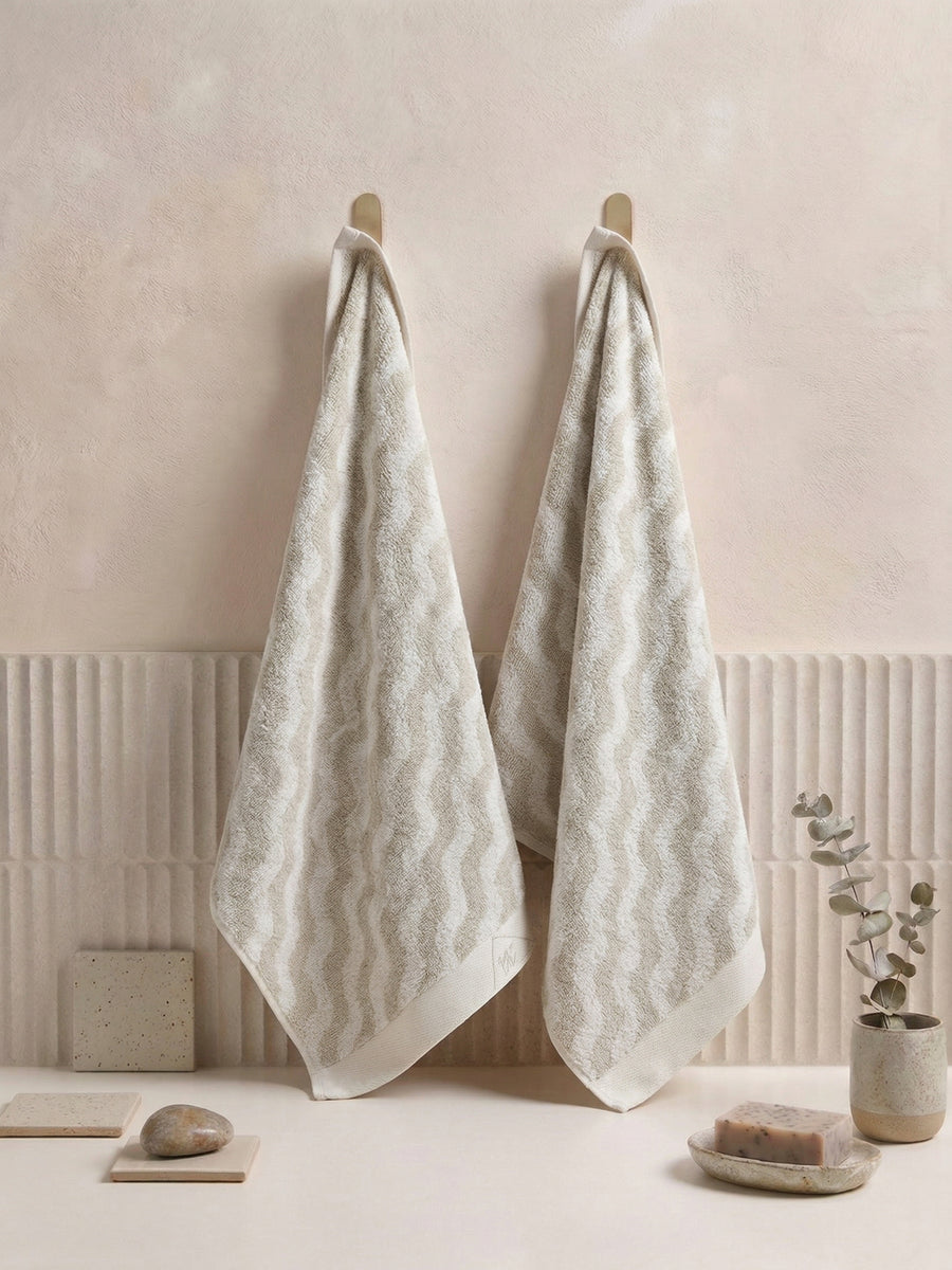 Buy Premium Beige & White Pure Cotton Self Design 500 GSM Hand Towel 2 ...