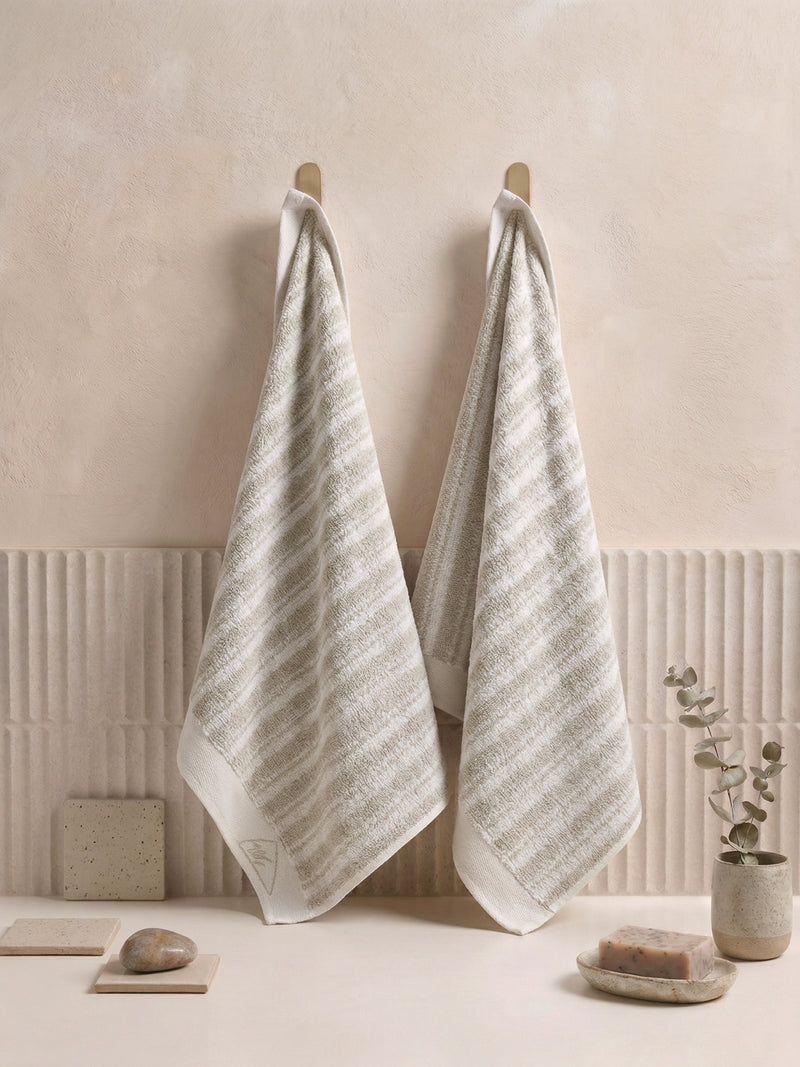 Buy Premium Beige & White Pure Cotton Self Design 500 GSM Hand Towel 2 ...