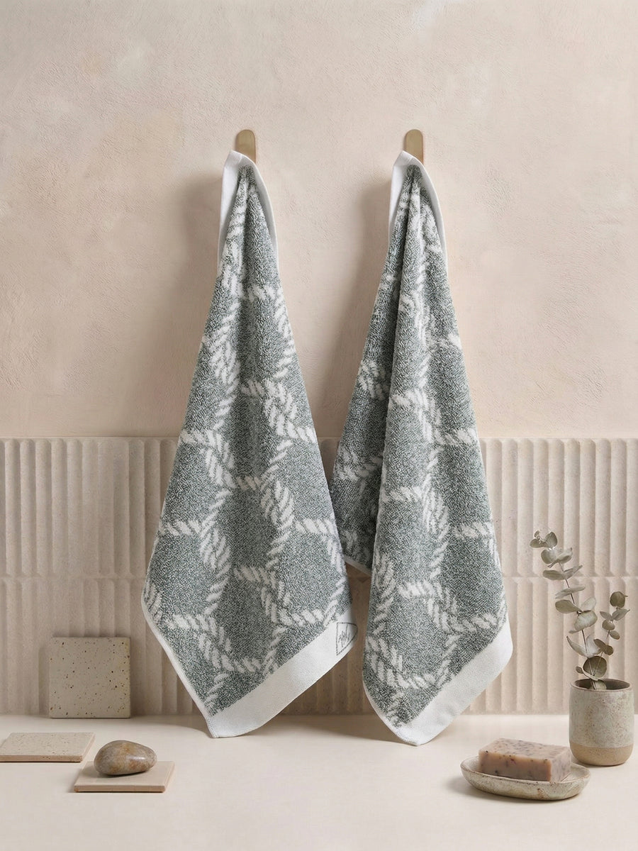Buy Premium Green & White Pure Cotton Self Design 500 GSM Hand Towel 2 ...
