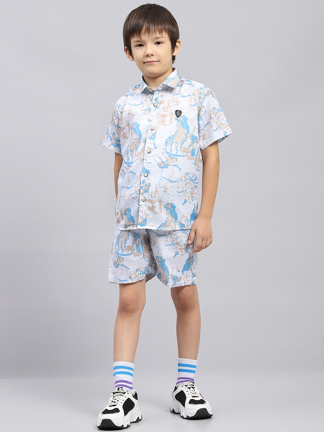 Buy Boys Blue Printed Collar Half Sleeve Bermuda Set Online in India ...