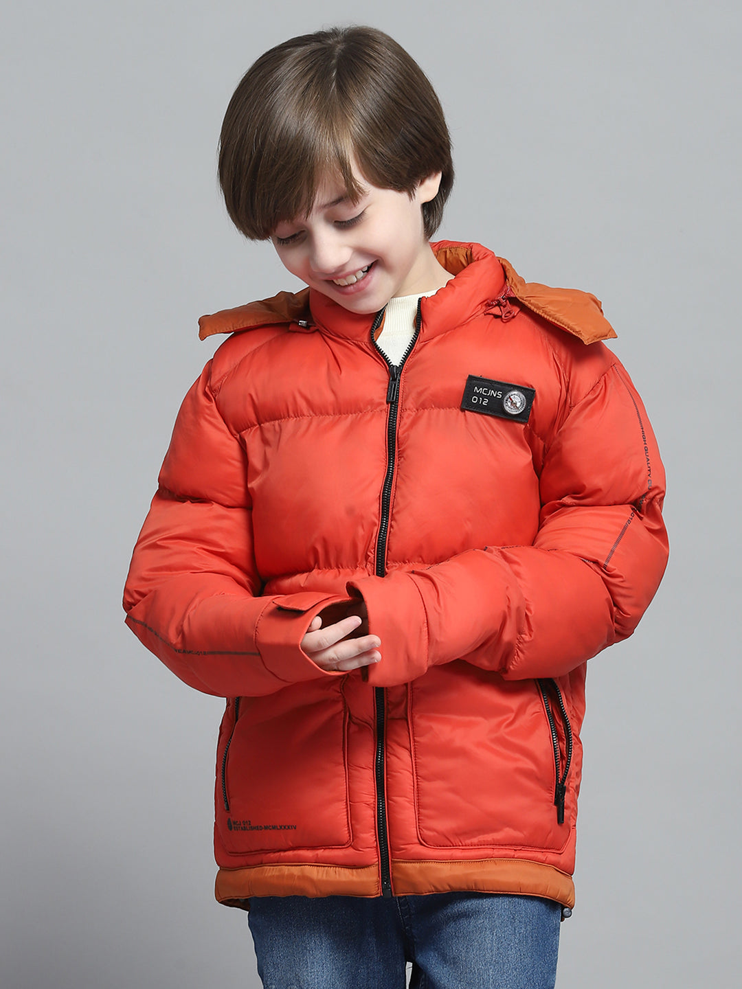Buy Boys Rust Solid Hooded Full Sleeve Jacket Online in India - Monte Carlo