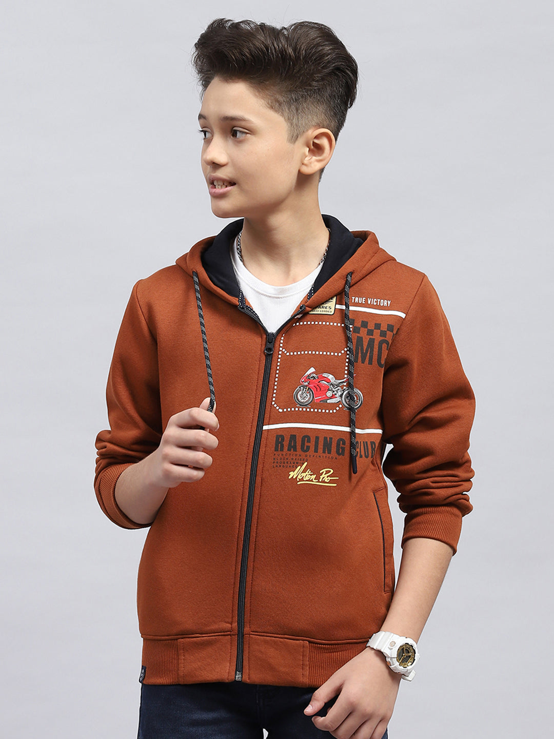 Buy Boys Rust Printed Hooded Full Sleeve Sweatshirt Online in India ...