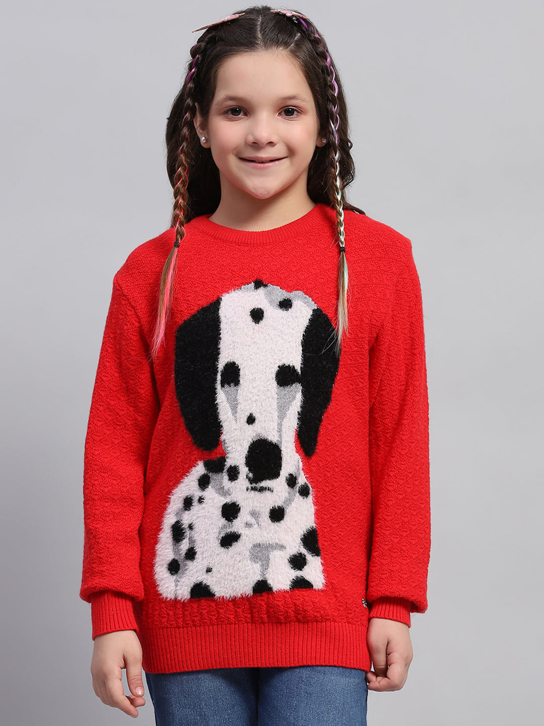 Buy Girls Red Printed Round Neck Full Sleeve Winter Top Online in India ...