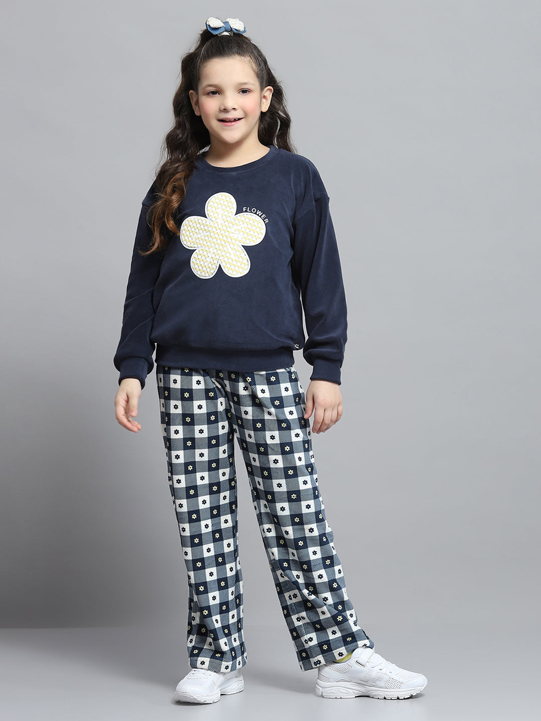 Buy Girls Navy Blue Printed Round Neck Full Sleeve Tracksuit Online in ...
