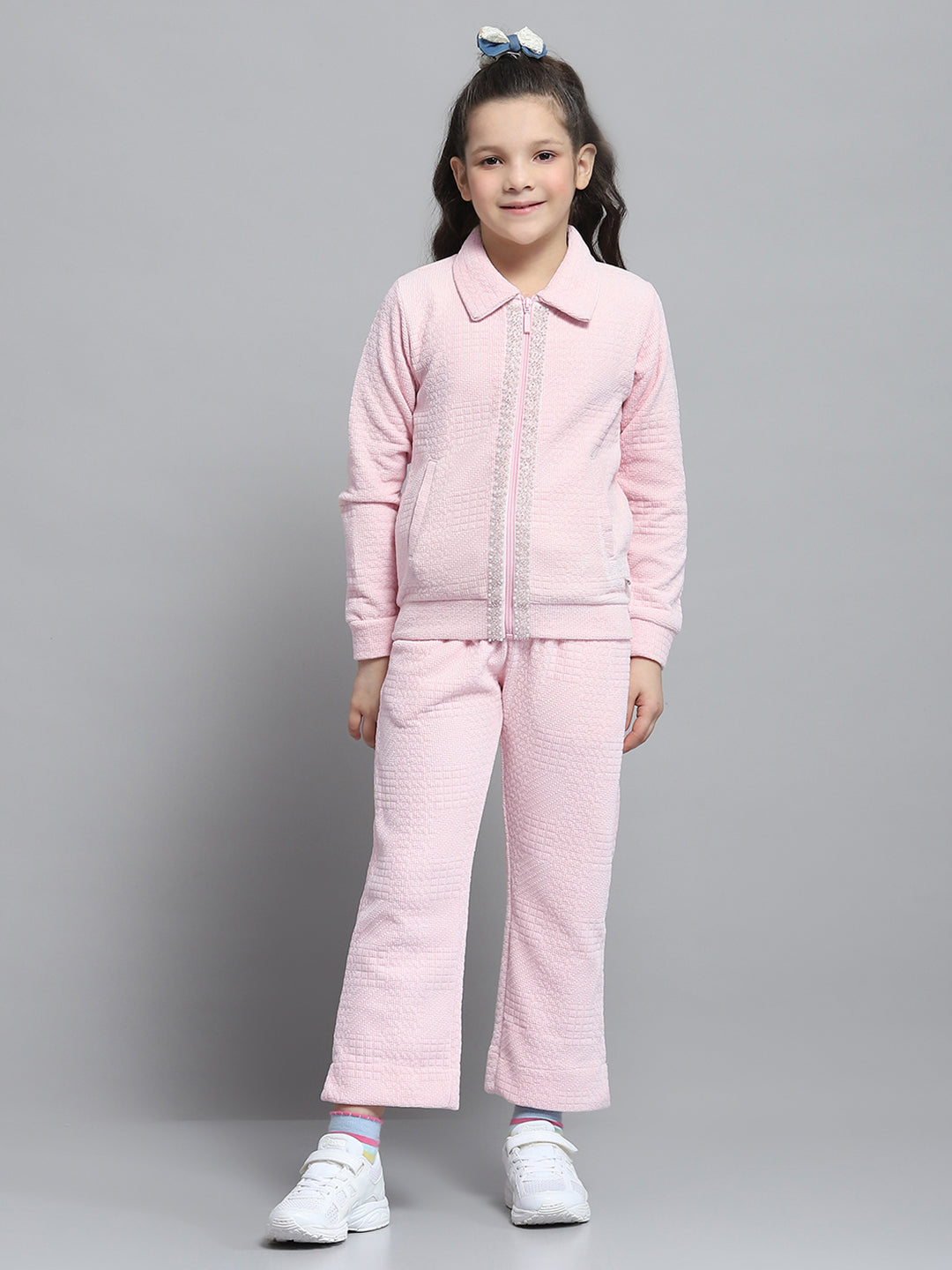 Buy Girls Pink Self Design Collar Full Sleeve Cords Set Online in India ...