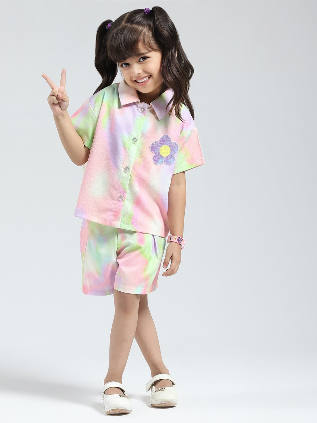 Buy Girls Green Printed Collar Half Sleeve Cords Set Online in India ...