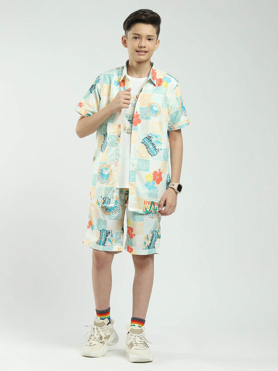 Buy Boys Green Printed Collar Half Sleeve Cords Set Online in India ...