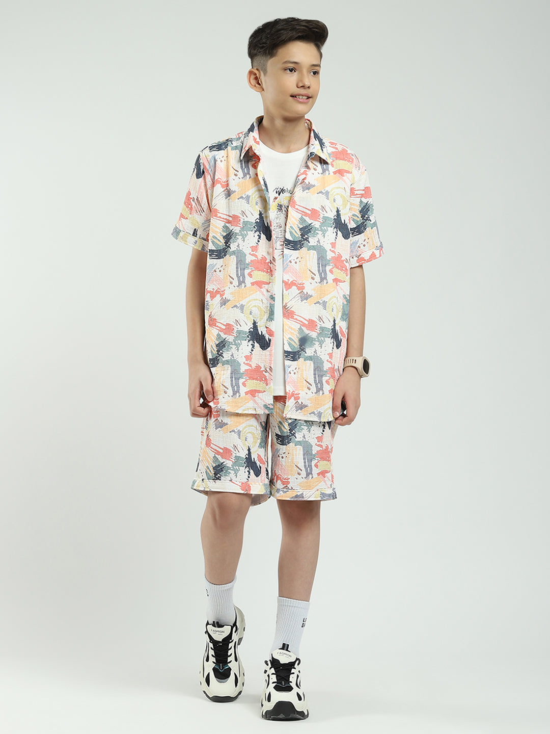 Buy Boys Pink Printed Collar Half Sleeve Cords Set Online in India ...