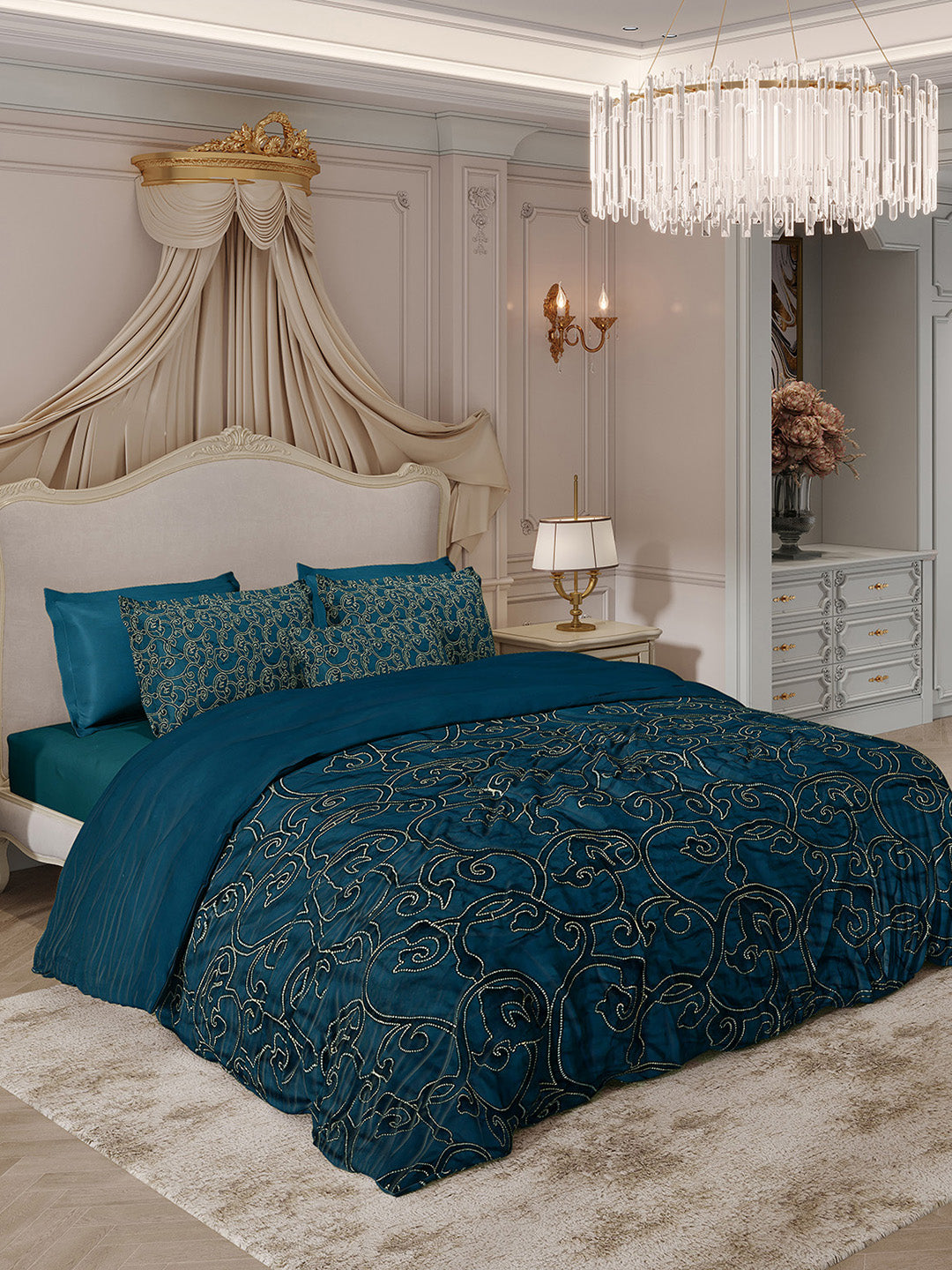 Buy 400 TC Cotton King Size Luxury 10 Pc Bedding Set (Matrix) Online in ...