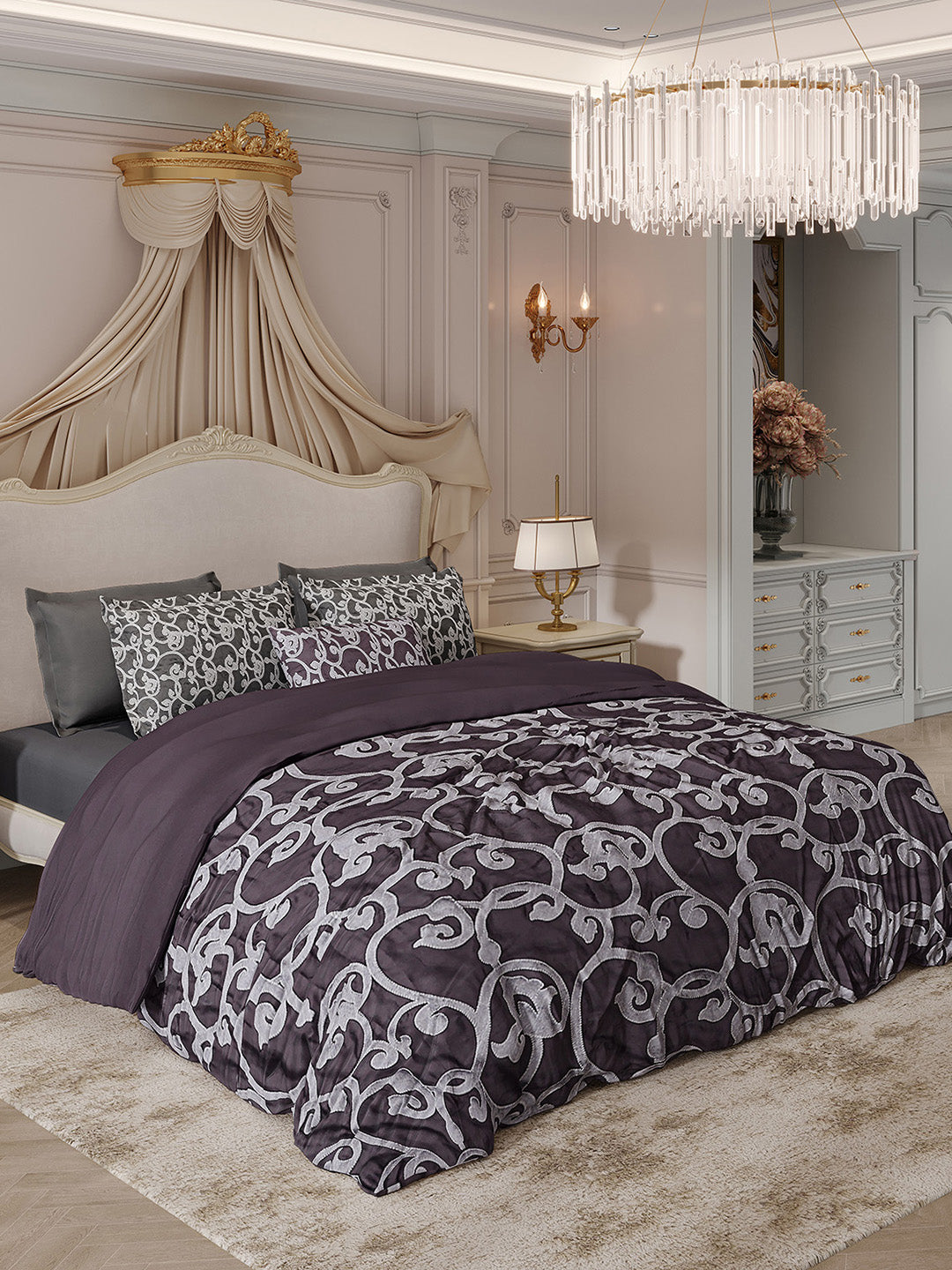 Buy 400 TC Cotton King Size Luxury 10 Pc Bedding Set (Matrix) Online in ...