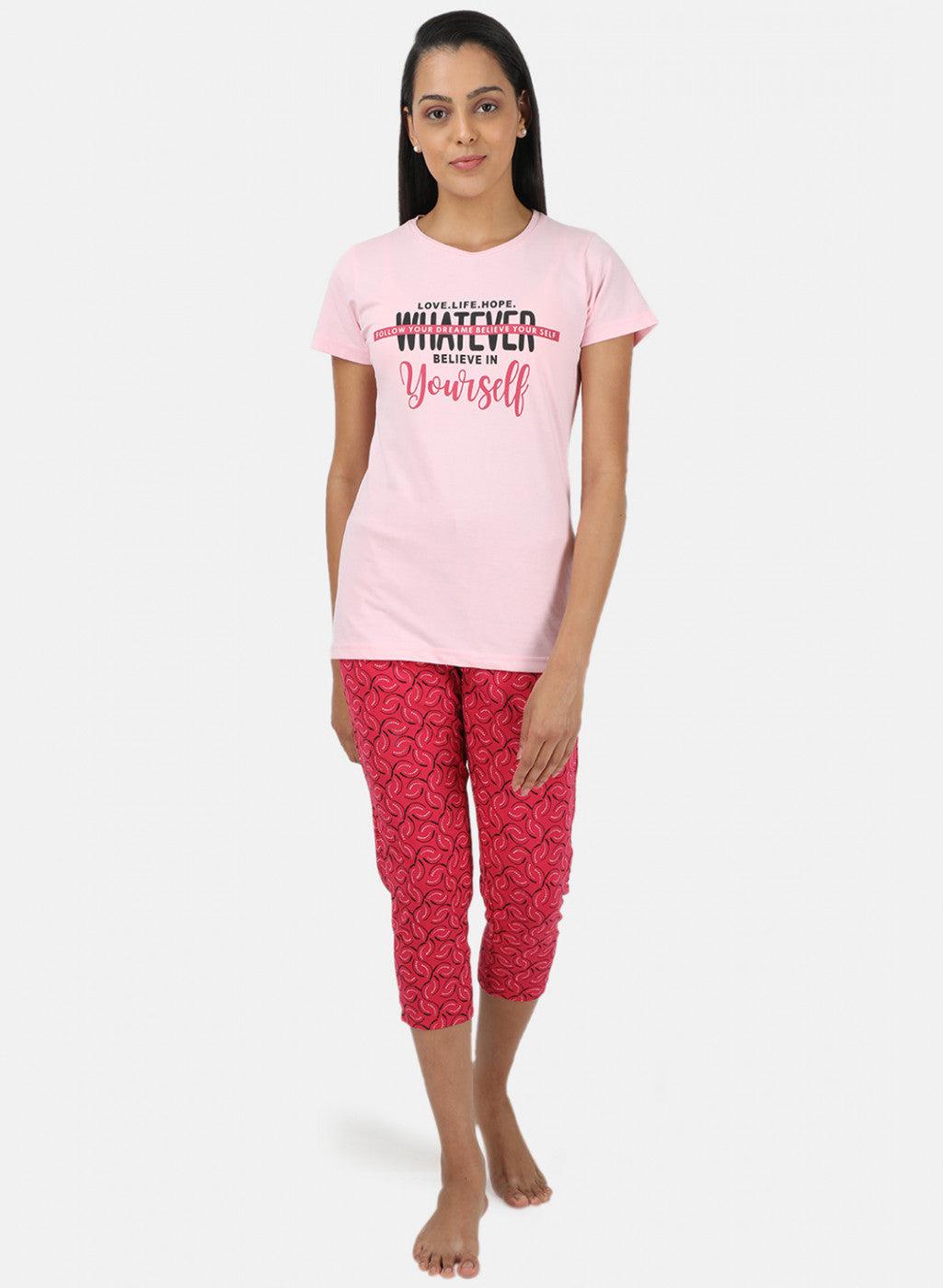 Buy Womens Pink Printed Capri Set Online in India - Monte Carlo