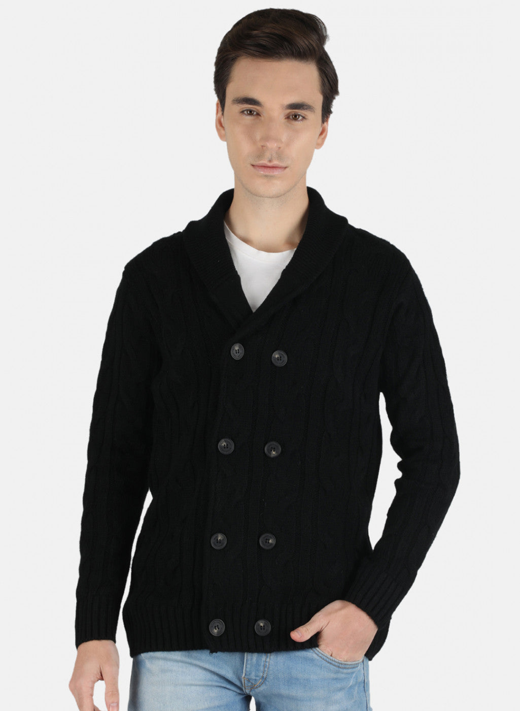 Buy Men Black Self Design Cardigan Online in India - Monte Carlo