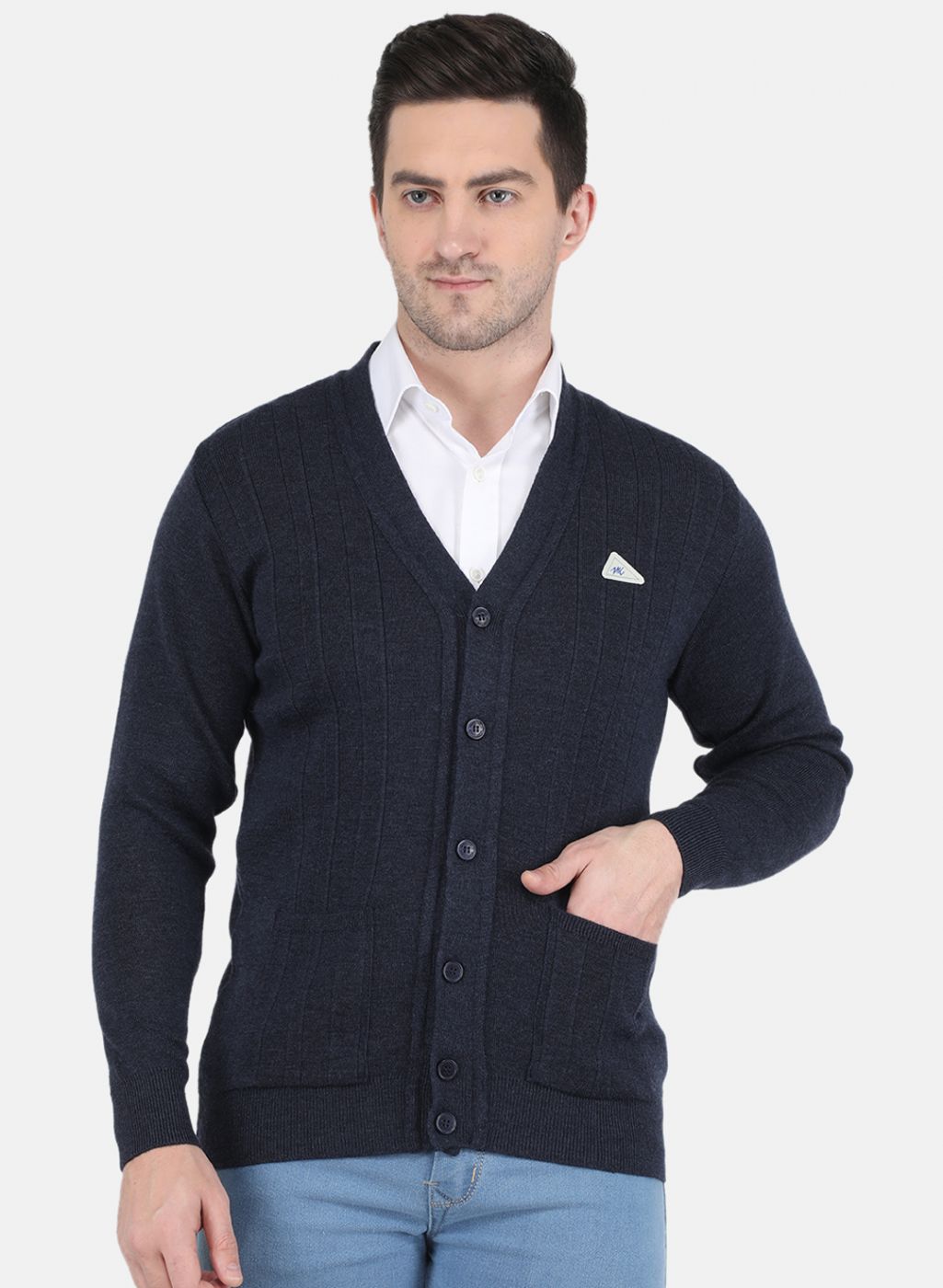 Buy Men Navy Blue Solid Cardigan Online in India - Monte Carlo