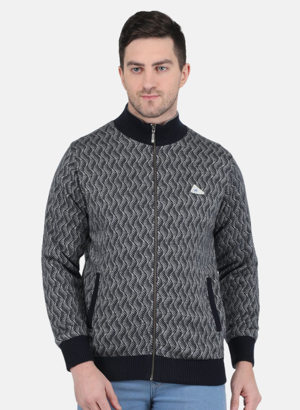 Buy Men Navy Blue Jaquard Jacket Online in India - Monte Carlo