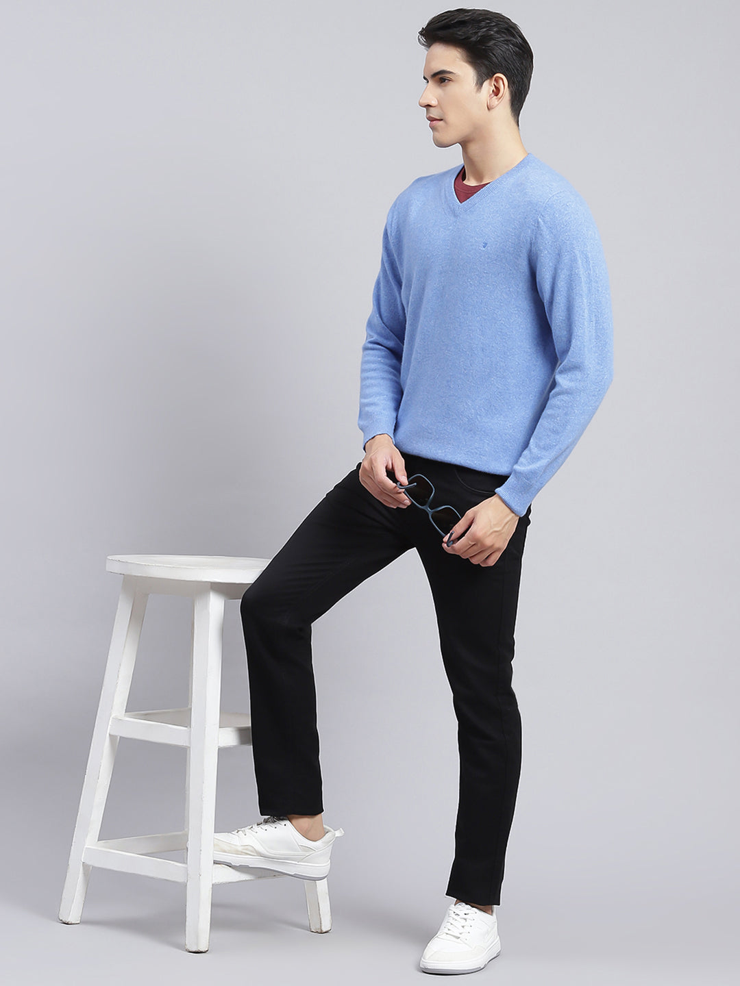 Buy Men Sky Blue Solid Lamb wool Pullover Online in India - Monte Carlo