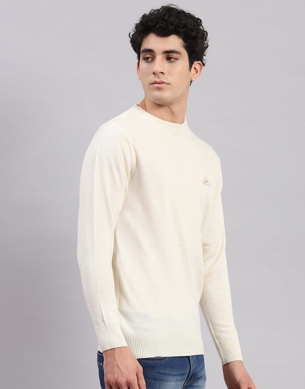 Buy Men Cream Solid Round Neck Full Sleeve Sweaters/Pullovers Online in ...