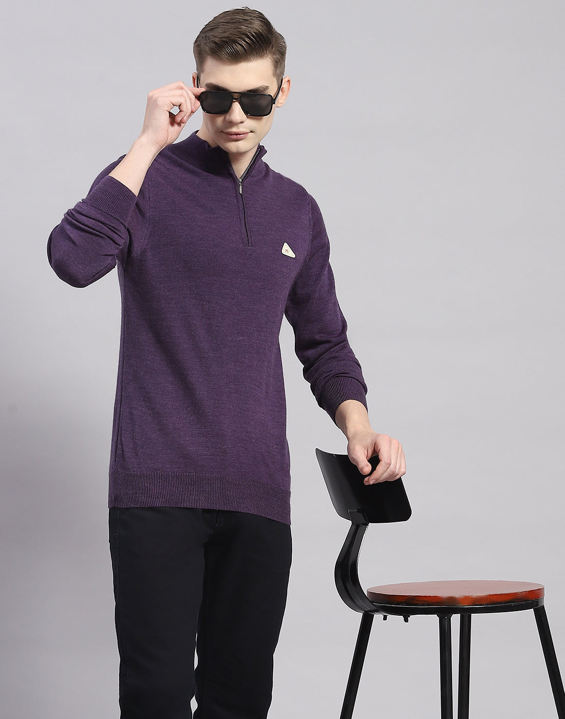 Buy Men Purple Solid H Neck Full Sleeve Pullover Online in India ...