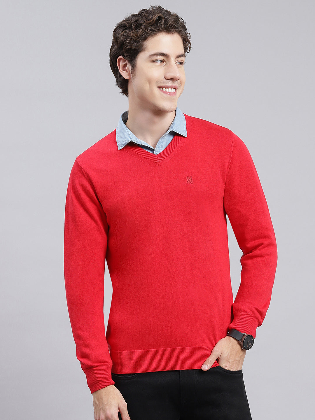 Buy Men Red Solid Cotton Pullover Online in India - Monte Carlo