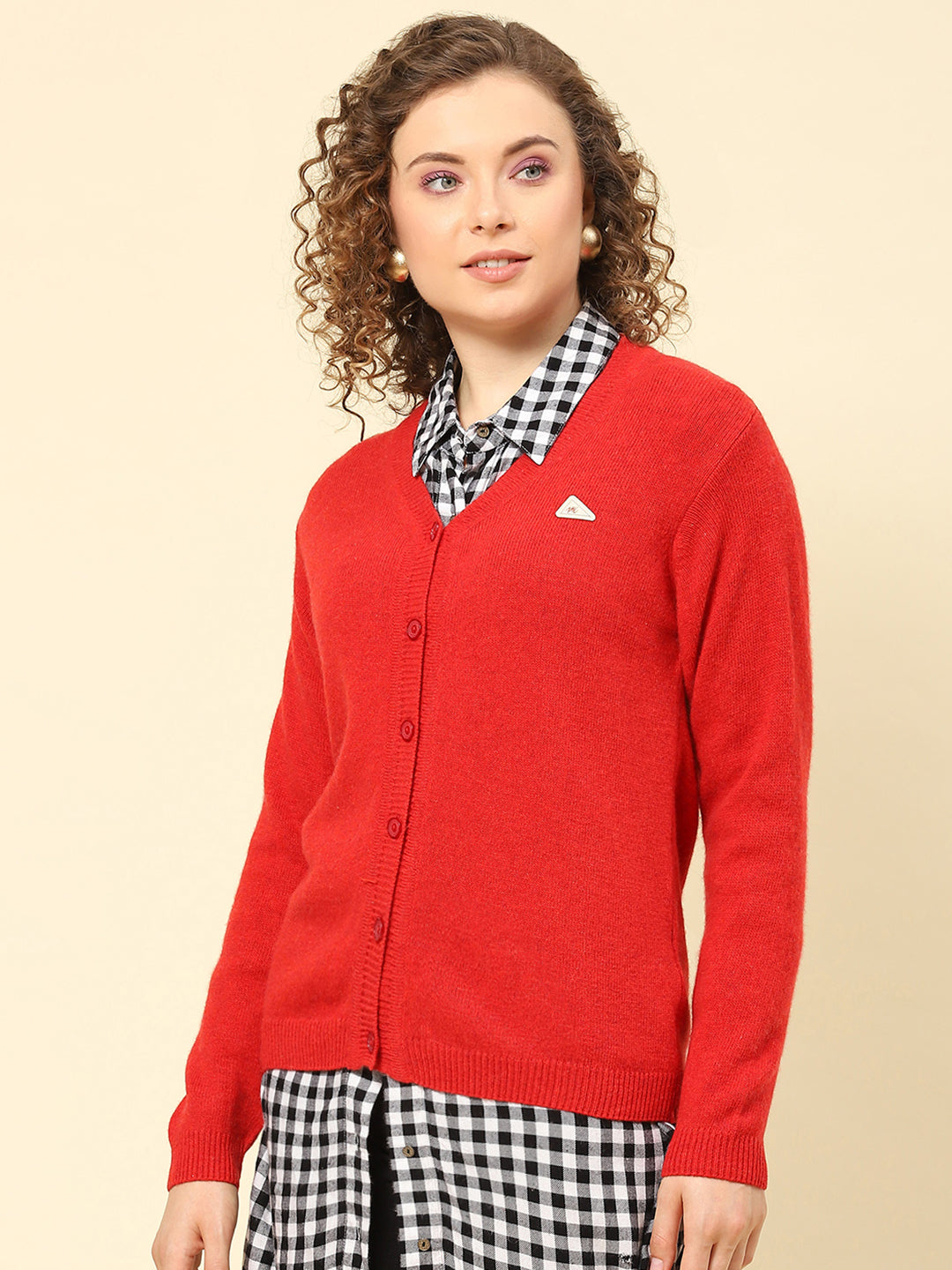 Buy Women Rust Solid V Neck Full Sleeve Cardigans Online in India ...