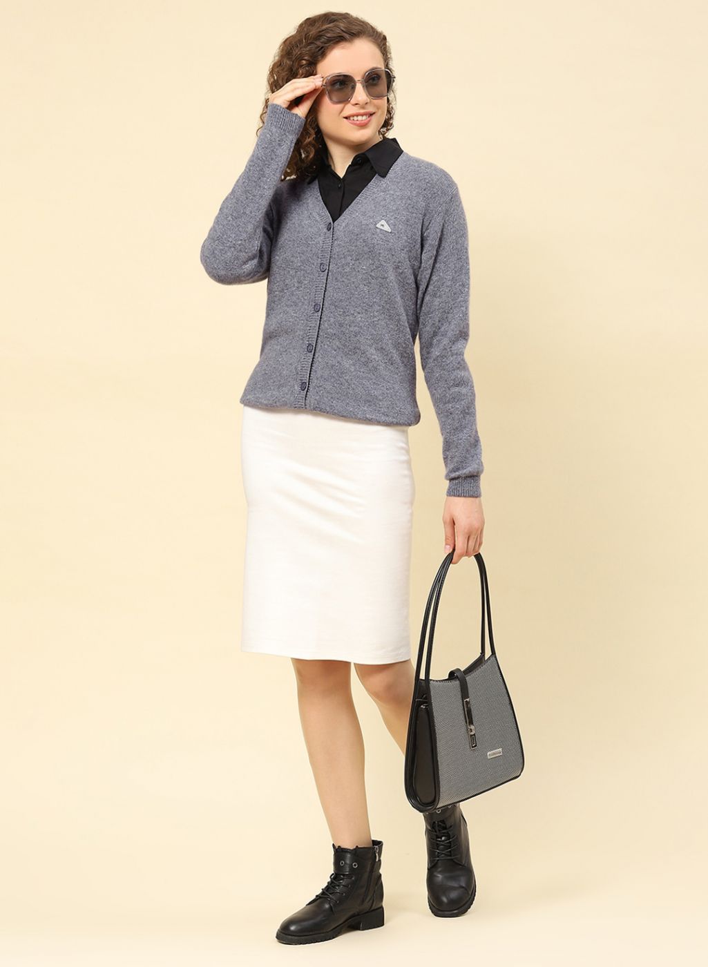 Buy Women Grey Solid Lamb wool Cardigan Online in India - Monte Carlo