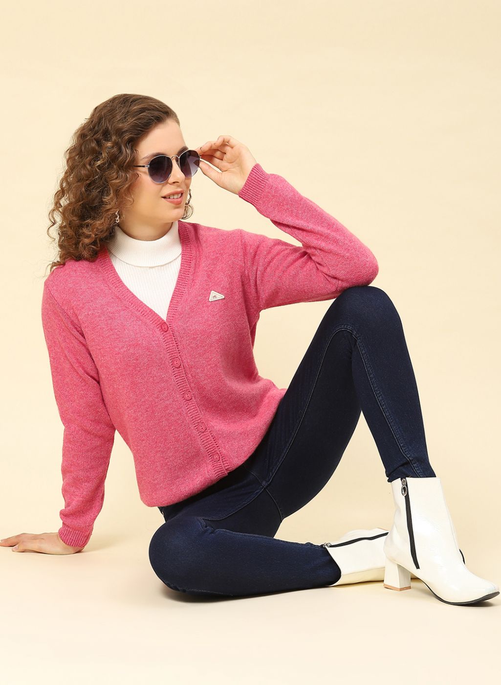 Buy Women Pink Solid Lamb wool Cardigan Online in India - Monte Carlo