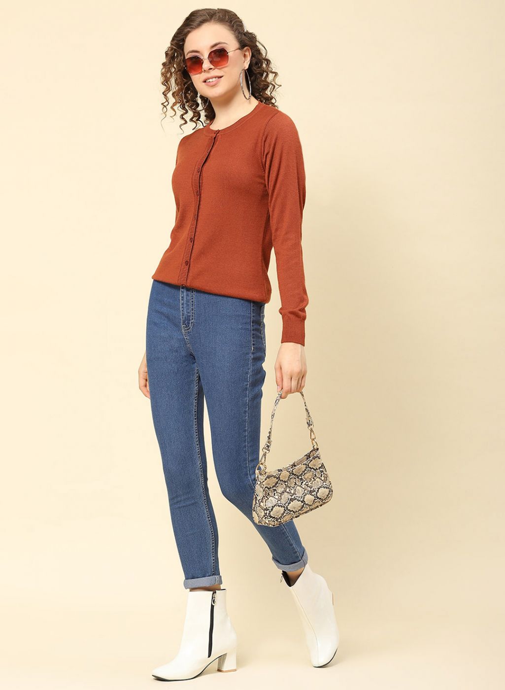 Buy Women Rust Orange Solid Modal Nylone Cardigan Online in India ...