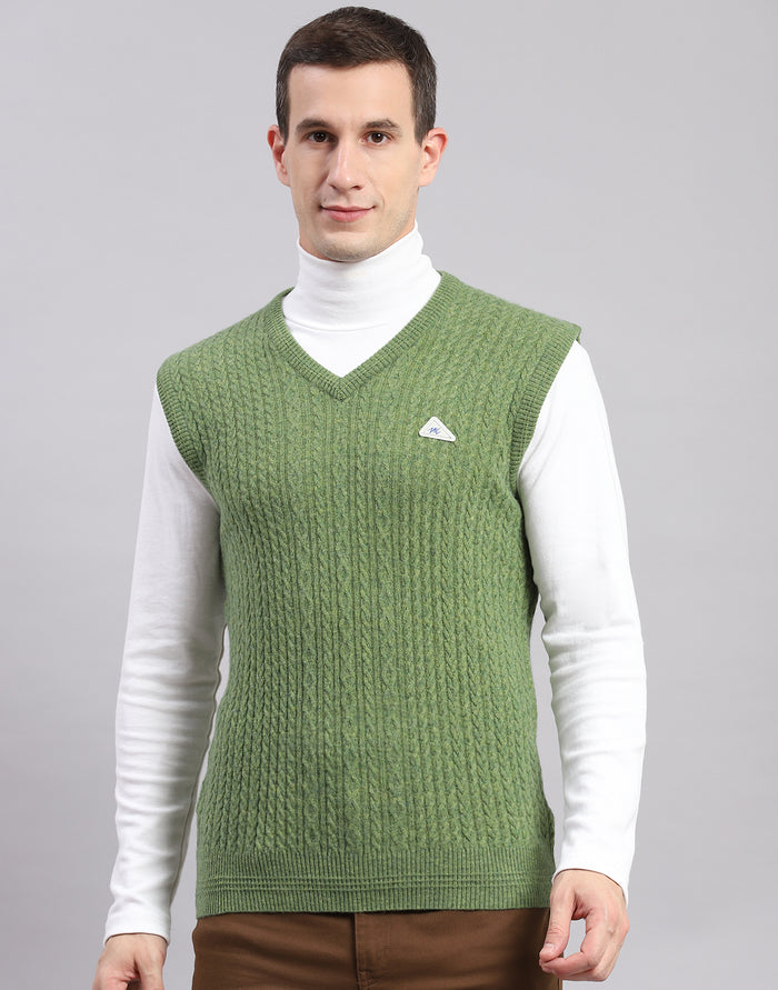 Buy Men Green Self Design V Neck Sleeveless Sweaters/Pullovers Online ...