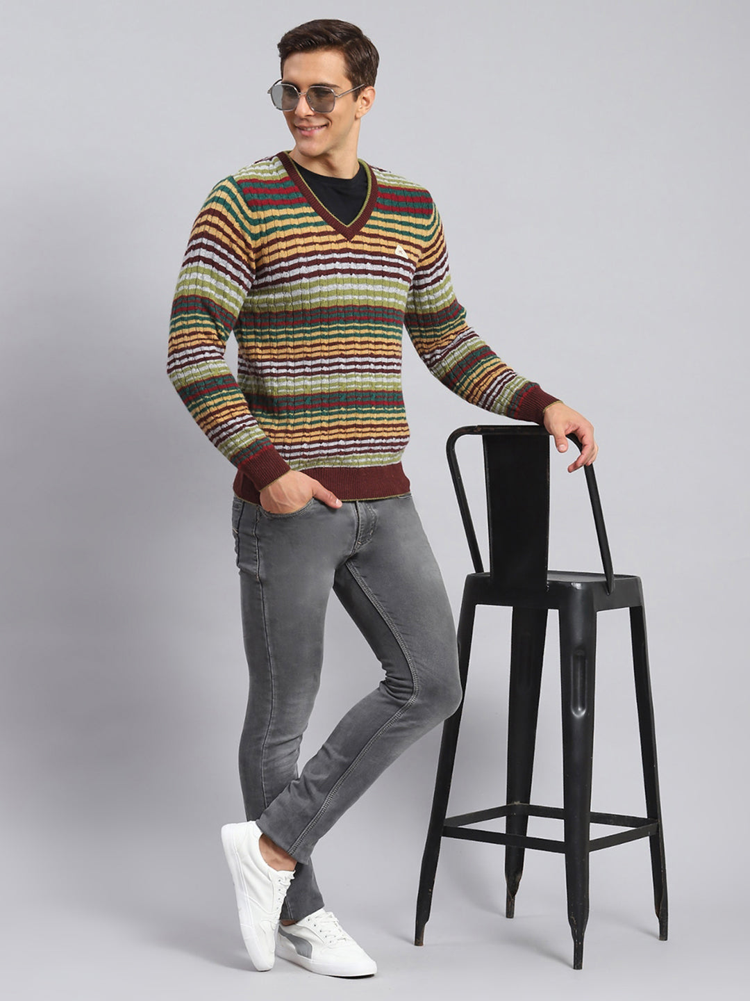 Buy Men Maroon Stripe Lamb wool Pullover Online in India - Monte Carlo
