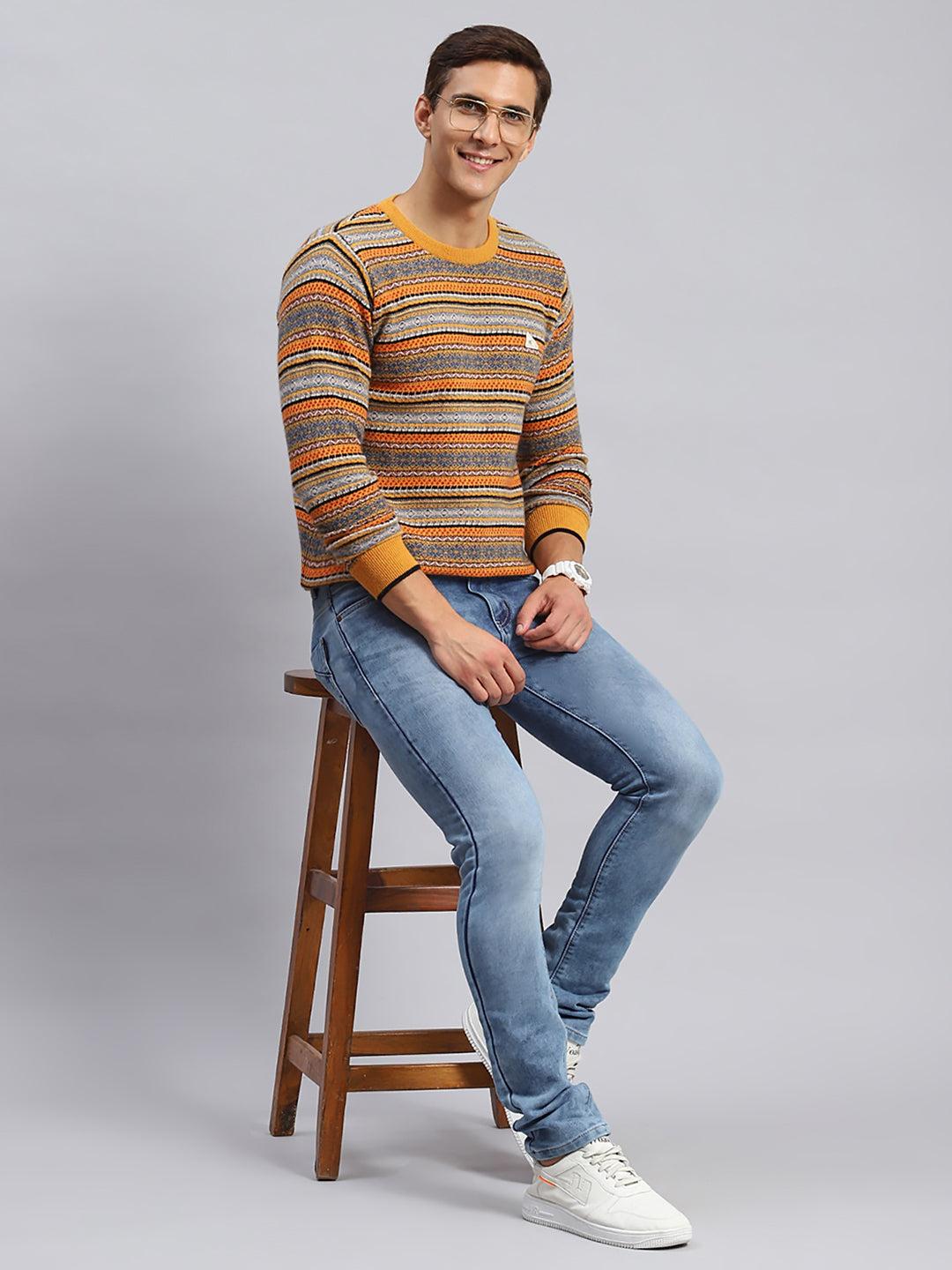 Buy Men Mustard Jaquard Lamb wool Pullover Online in India - Monte Carlo