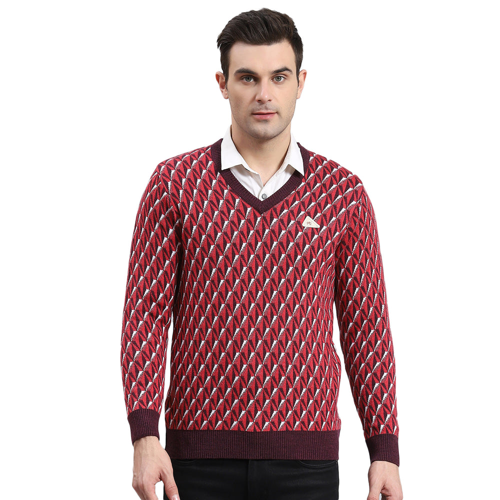 Buy Men Purple Self Design V Neck Full Sleeve Sweater Online in India ...