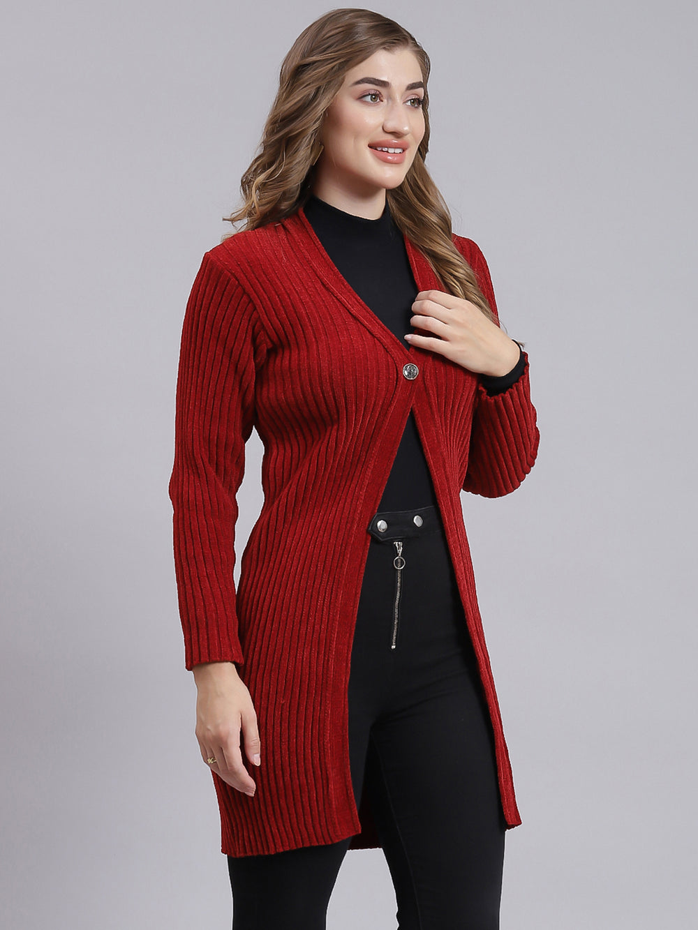 Buy Women Maroon Self Design Wool blend Cardigan Online in India ...