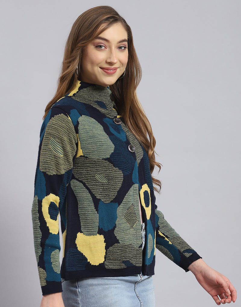 Buy Women Navy Blue Self Design H Neck Full Sleeve Sweater Online in ...