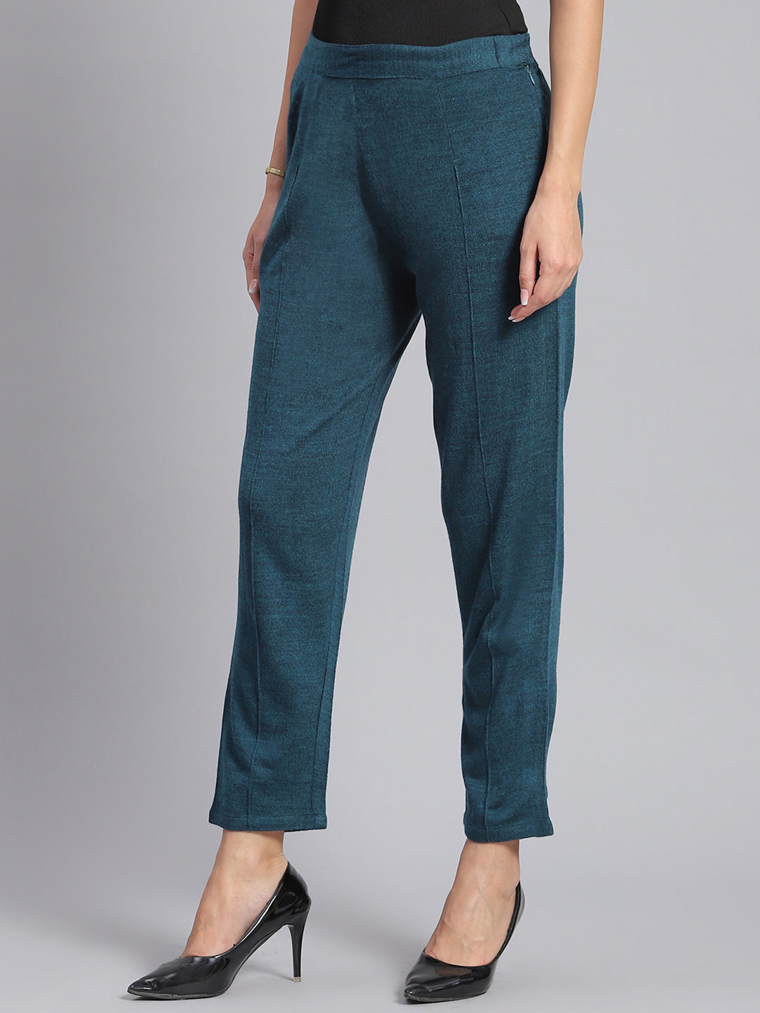 Buy Women Teal Blue Self Design Regular Fit Lowers Online in India ...