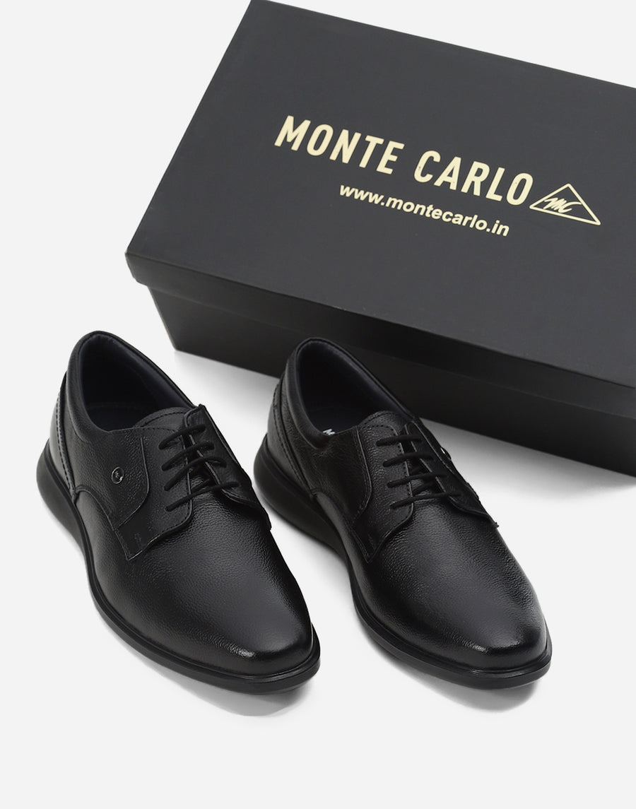 Buy Men Black Lace Up Genuine Leather Formal Derby Online in India ...
