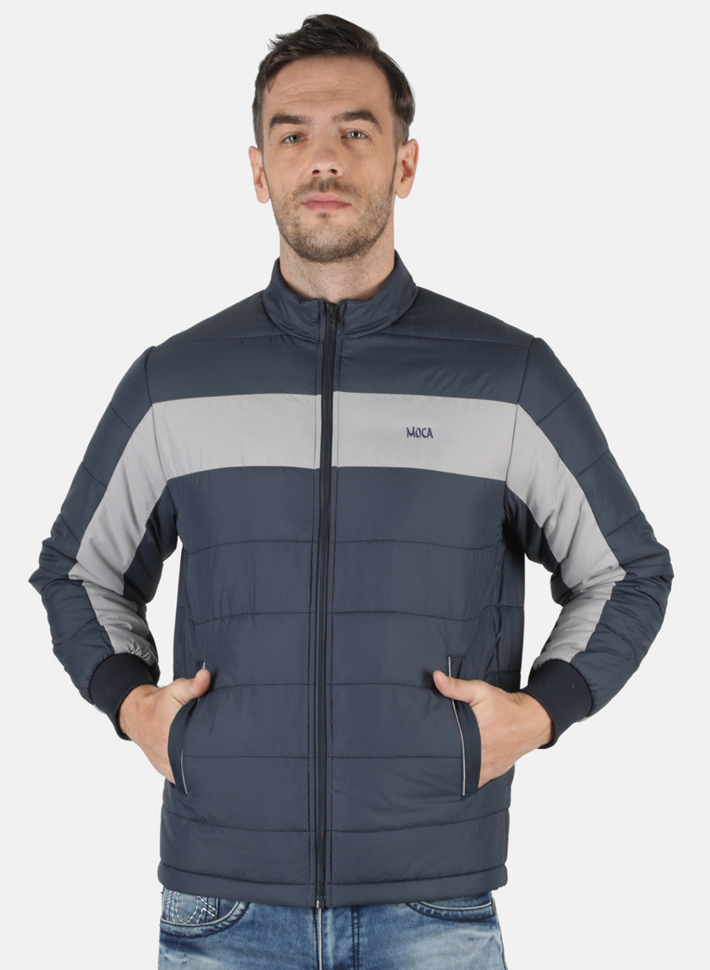 Buy Men Navy Blue Solid Jacket Online in India - MOCA by Monte Carlo