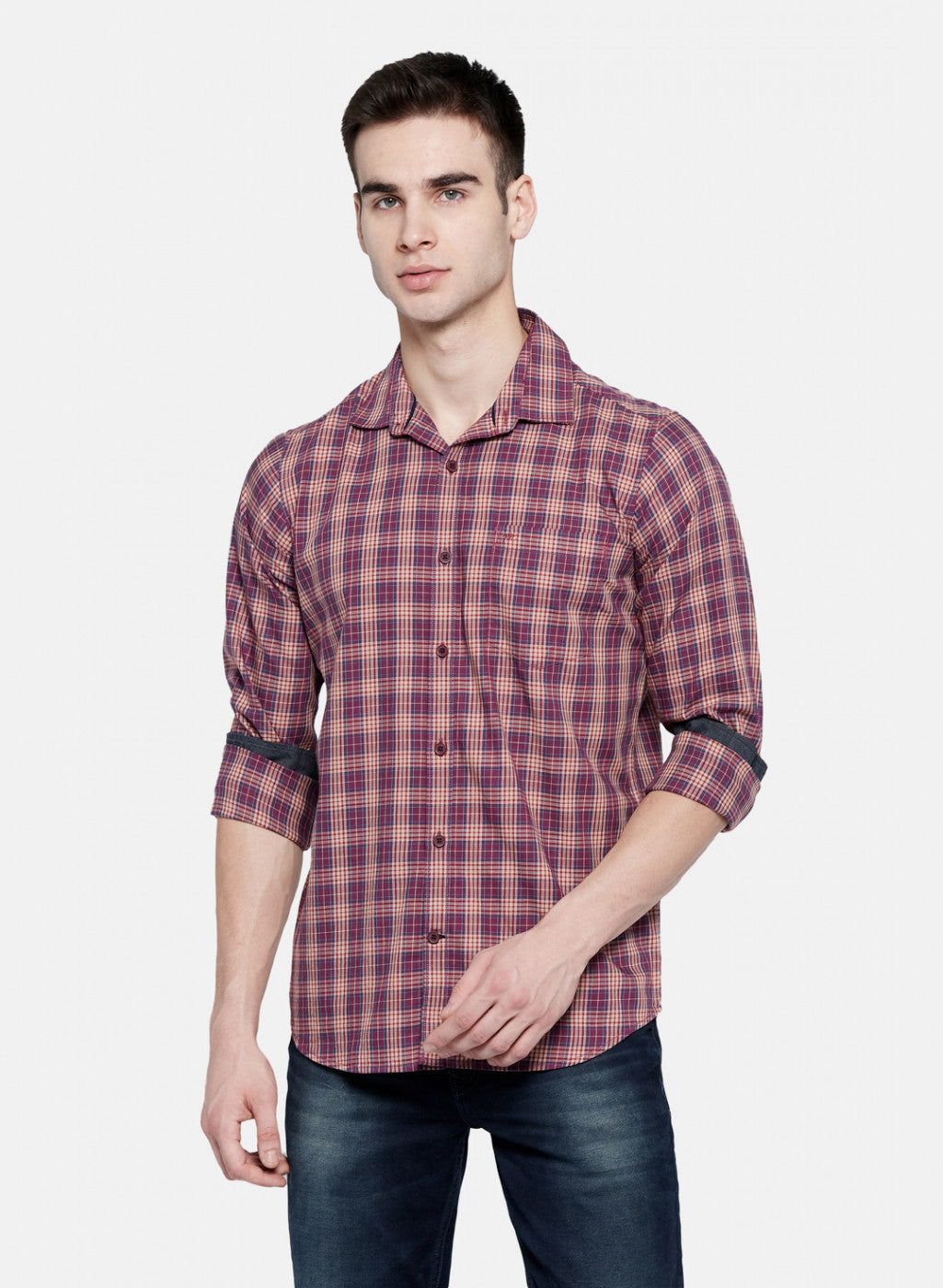 Buy Mens Maroon Check Shirt Online in India - Monte Carlo