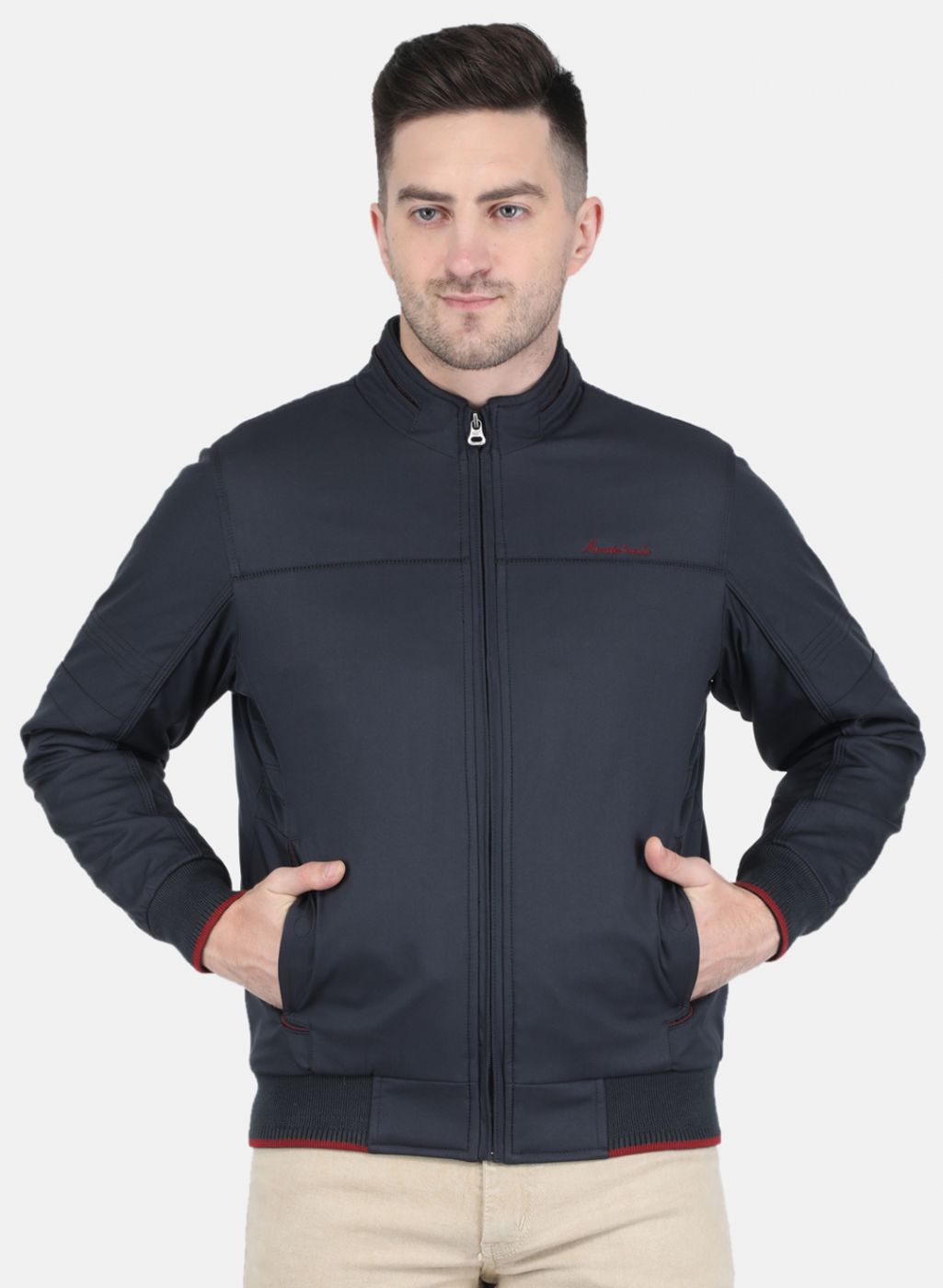 Buy Men Navy Blue Solid Jacket Online in India - Monte Carlo